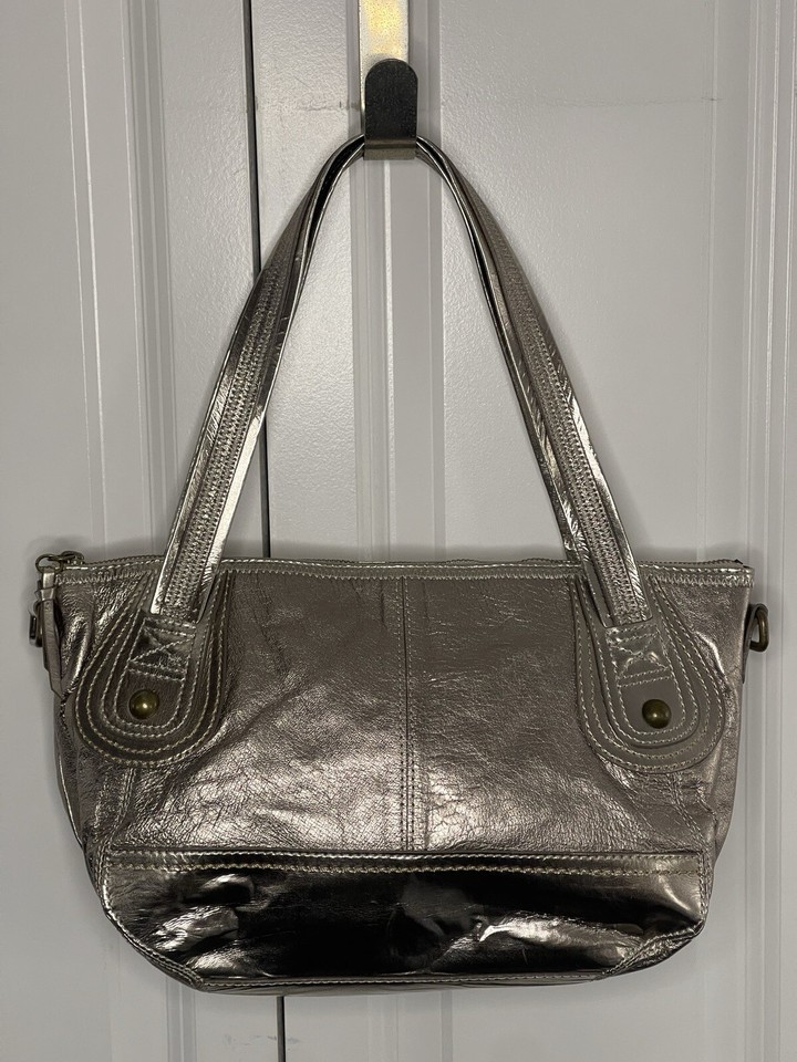 RARE The Sak Metallic Chrome Silver Pig Leather Shiny Shoulder Hobo Bag ...
