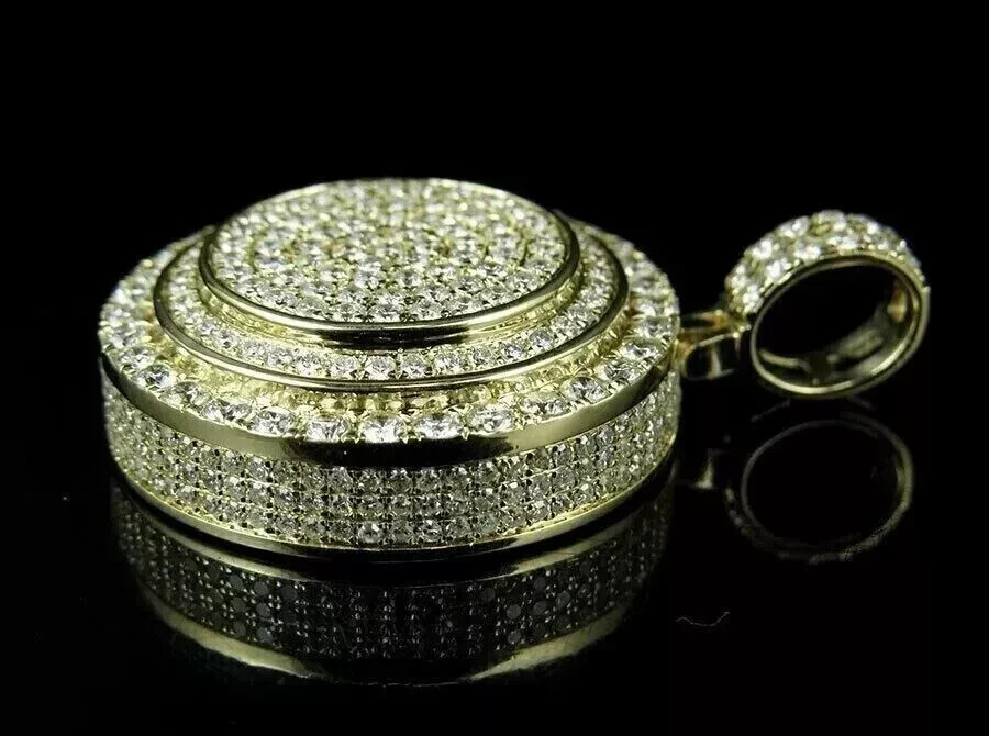 2.00Ct Round Real Moissanite Cluster Circle Pendant 14K Yellow Gold ...