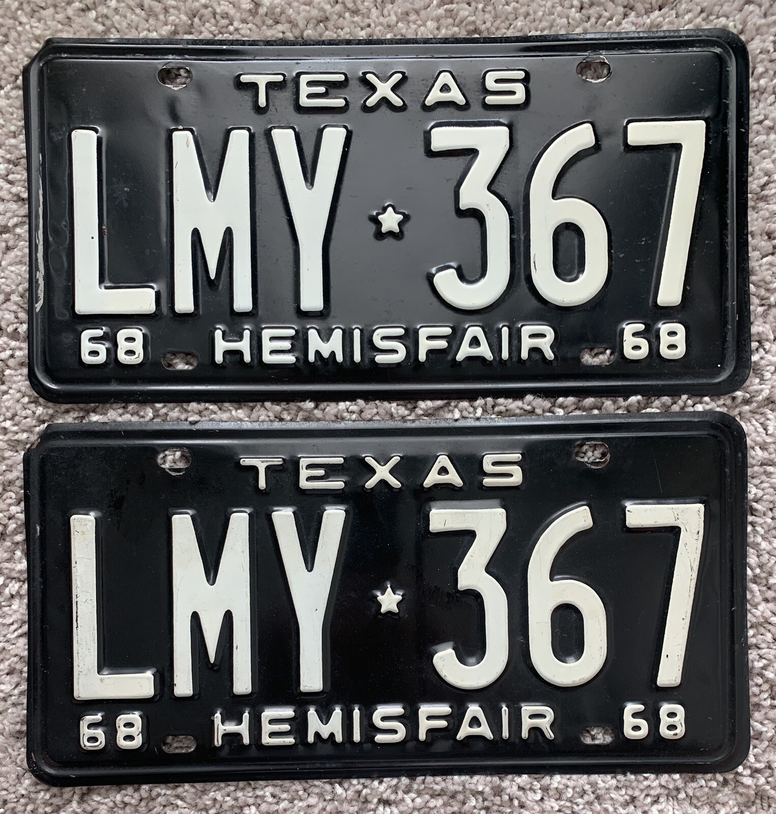 Vintage 1968 Texas License Plates- 2 Plate Set LMY 367 HEMISFAIR | eBay
