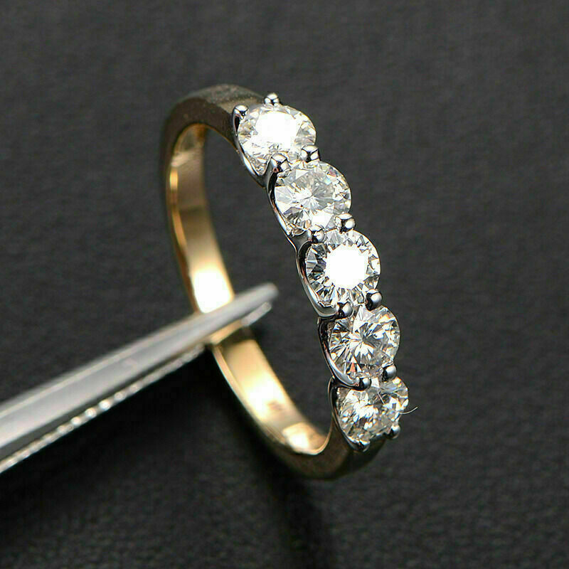 Dazzling Round Cut Cubic Zirconia Five Stone Women's Wedding Band Ring ...