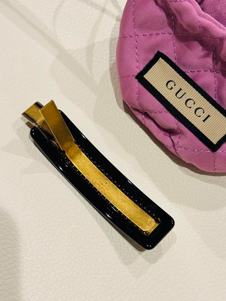 GUCCI Single Hair Clip Barrette Black Crystal Logo Alligator Clip From ...