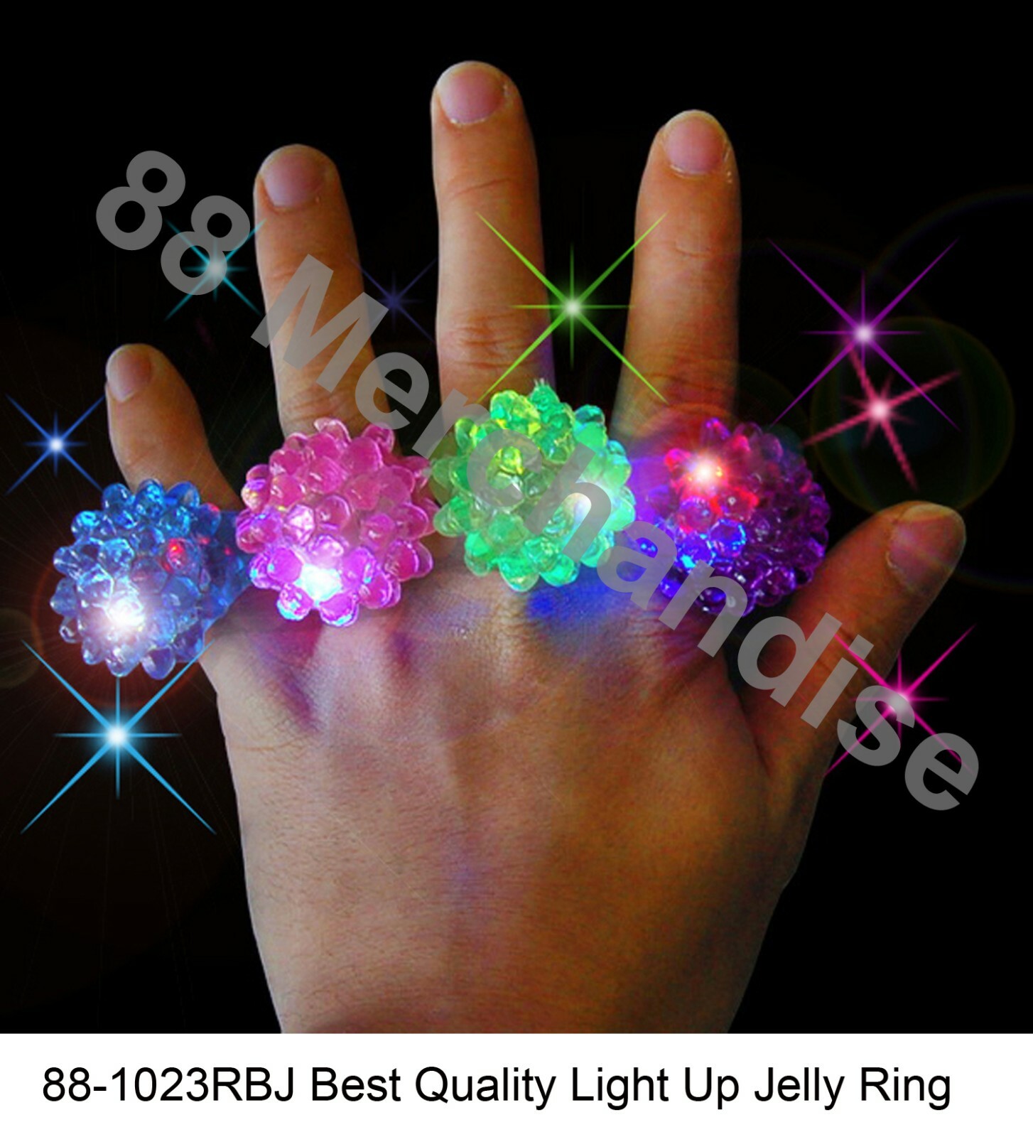 24 Big Light-Up Jelly Rings Flashing LED Bumpy Rubber Party Wedding ...