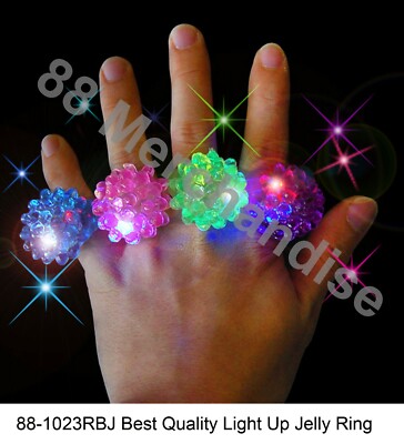 24 Big Light-Up Jelly Rings Flashing LED Bumpy Rubber Party Wedding ...