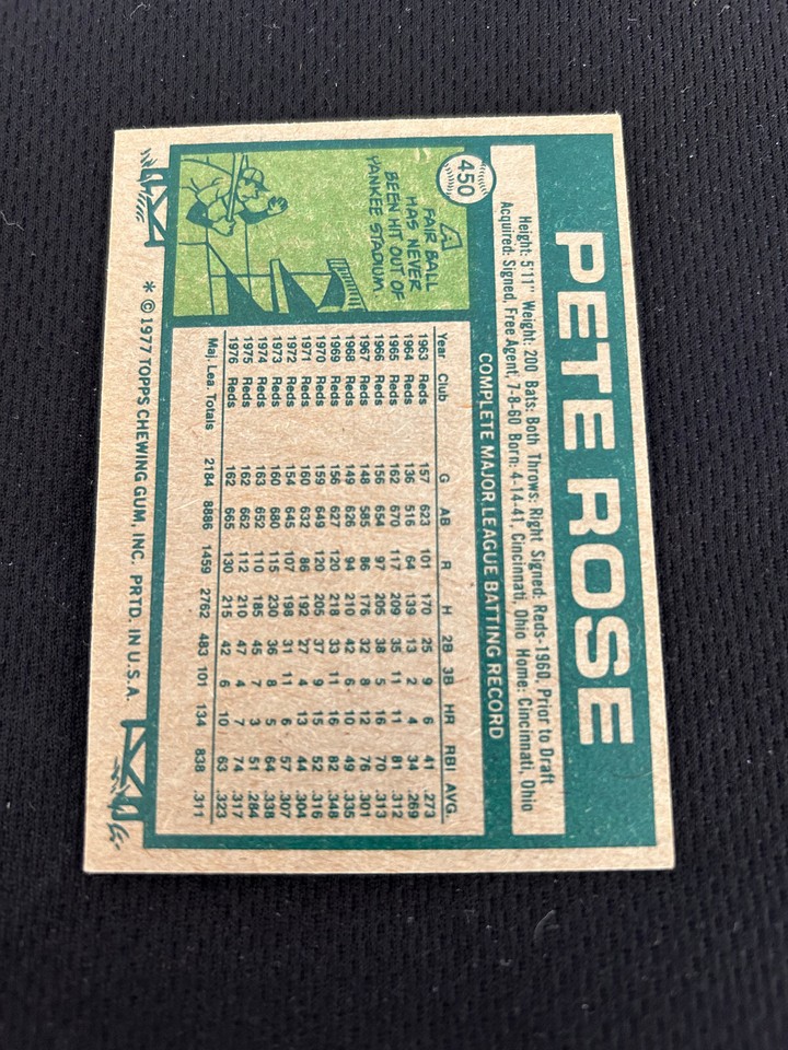 1977 PETE ROSE TOPPS #450 CINCINNATI REDS EX-NRMT BASEBALL CARD ! | eBay