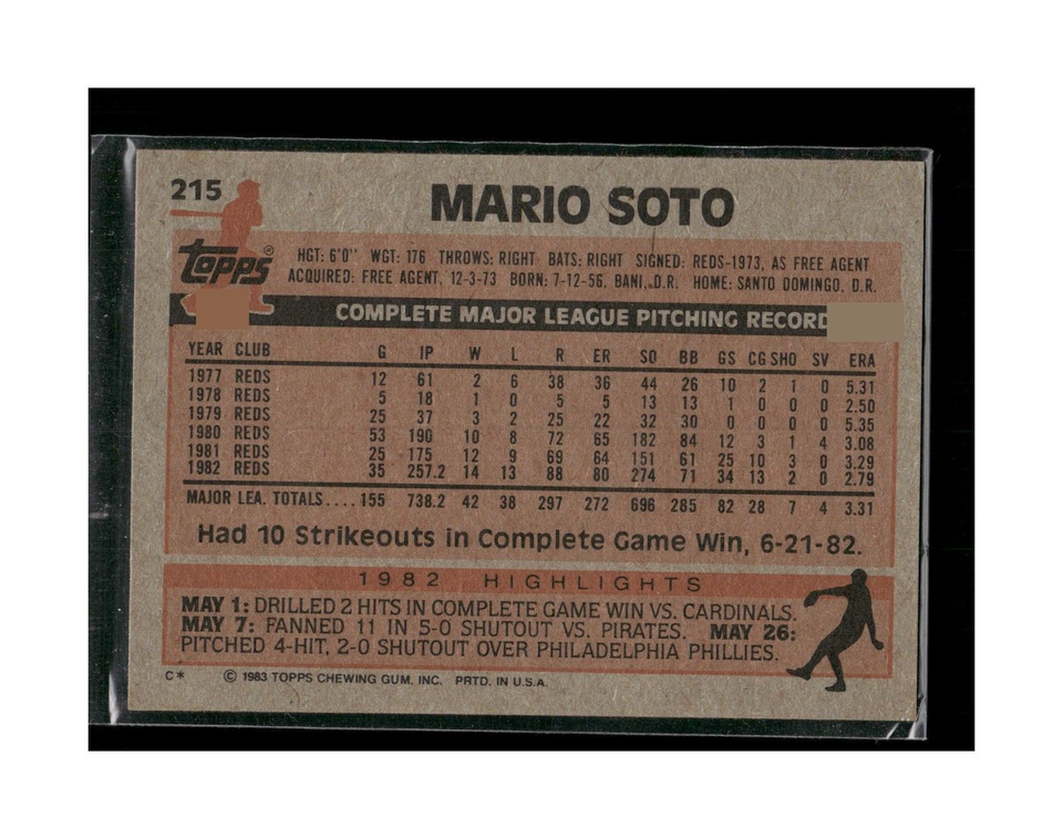 1983 Topps #215 Mario Soto Cincinnati Reds Vintage Baseball Card | eBay