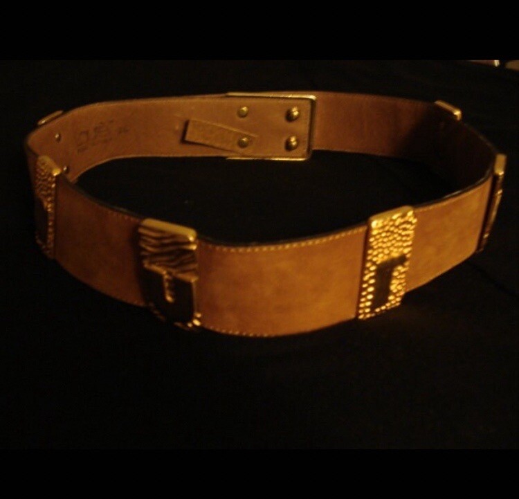 vintage 80s laurel escada brown suede logo belt gold tone buckle vtg ...