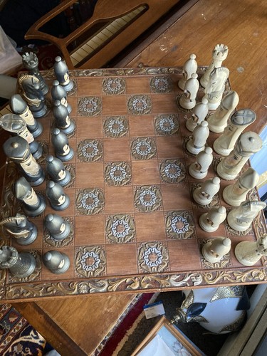 CHESS SET Matte Medieval Duncan Mold Hand Painted Ceramic Full Set ...