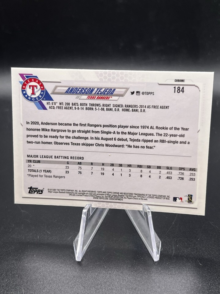 2021 Topps Chrome #184 Anderson Tejada Rookie Rc Card Rangers | eBay