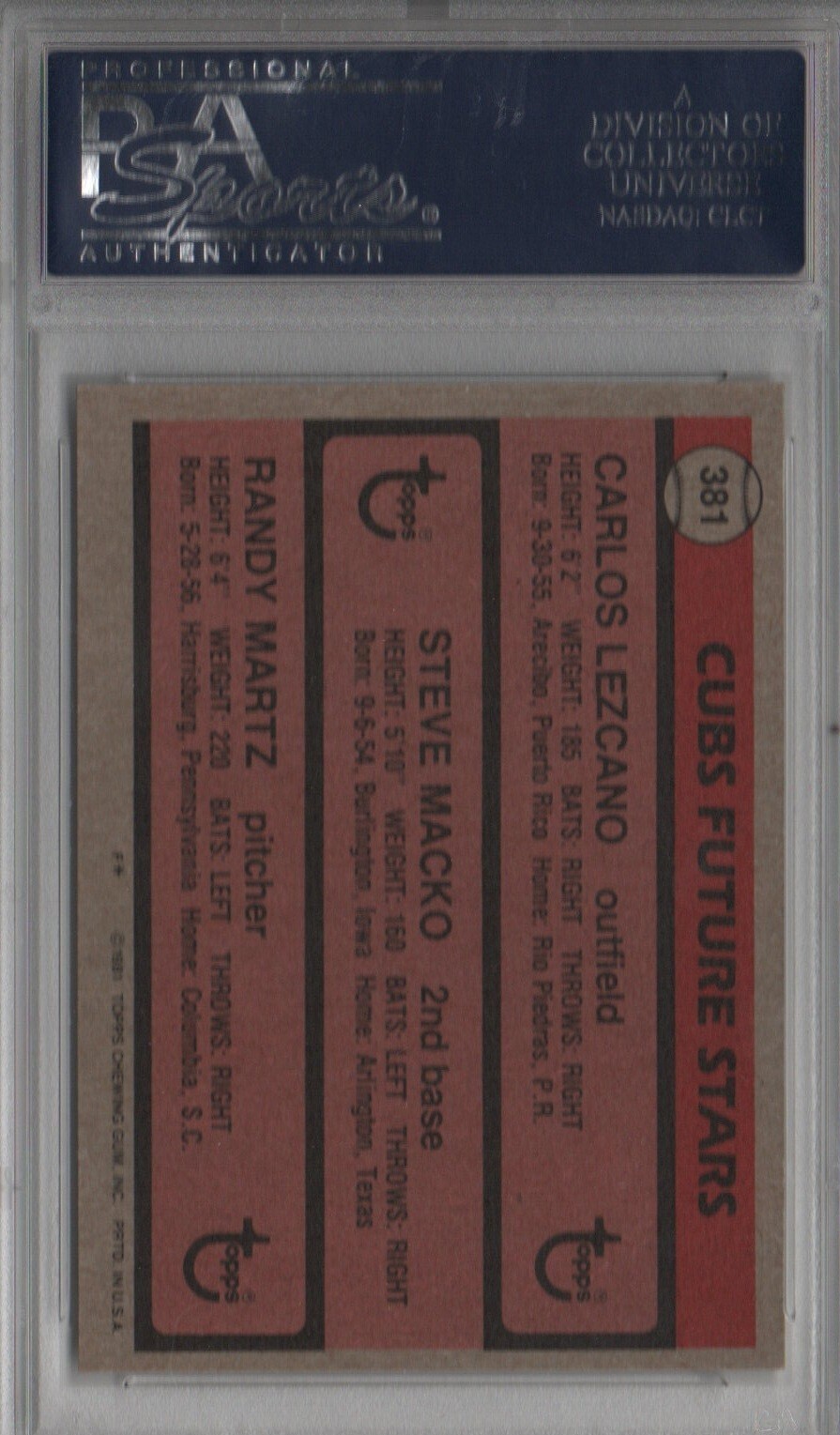 1981 Topps - Future Stars #381 Carlos Lezcano, Randy Martz, Steve Macko ...