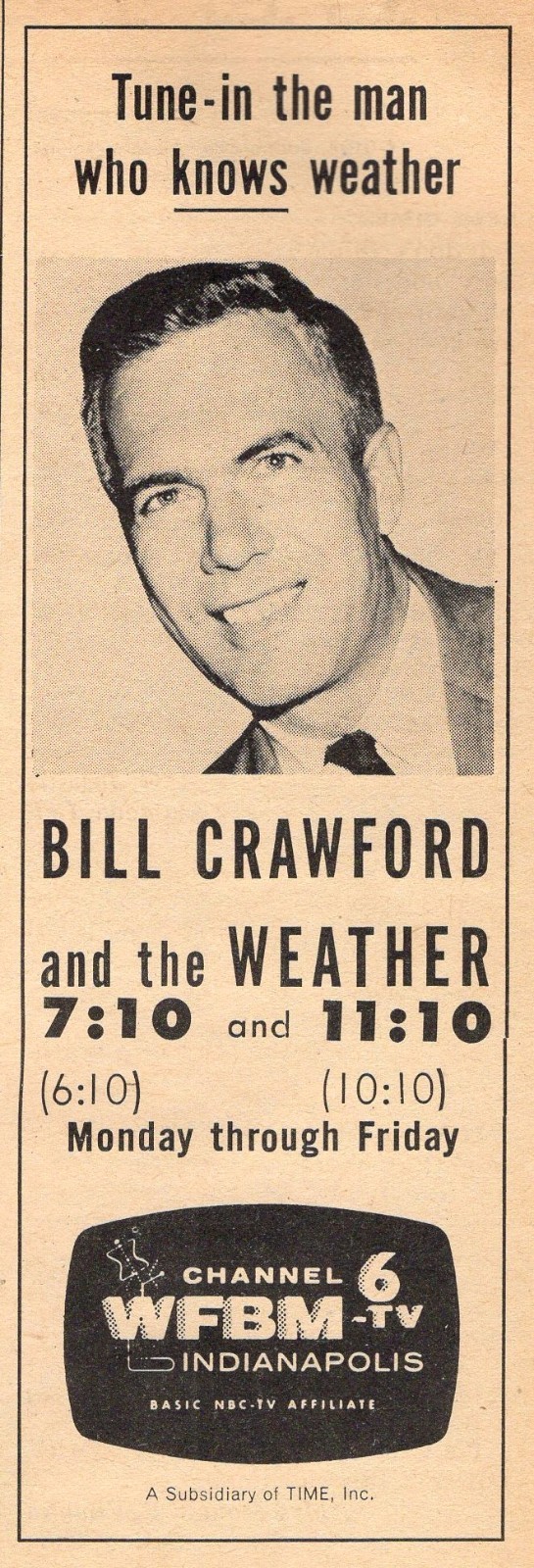 1960 WFBM INDIANA TV NEWS AD BILL CRAWFORD THE MAN WHO KNOW'S THE ...