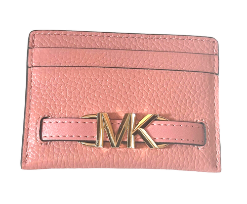 Michael Kors Reed Logo Card Holder Case- Leather- primrose pink- Gold ...