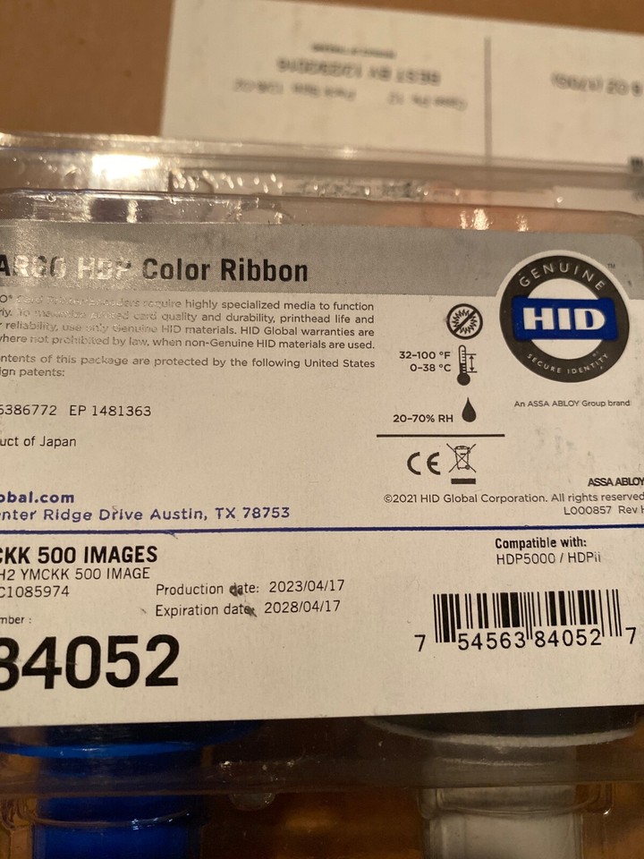 Fargo 084052 HDP YMCKK Color Ribbon 500 Images for HDPii HDP5000 new ...