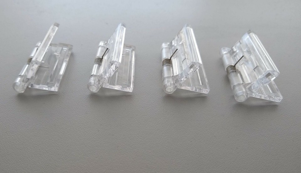 SET of 4 CLEAR ACRYLIC PLASTIC HINGES STRONG PERSPEX HINGE 45 x 39mm ...