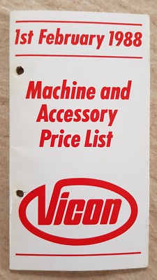 VICON MACHINE & ACCESSORY PRICE LIST 1988 | eBay UK