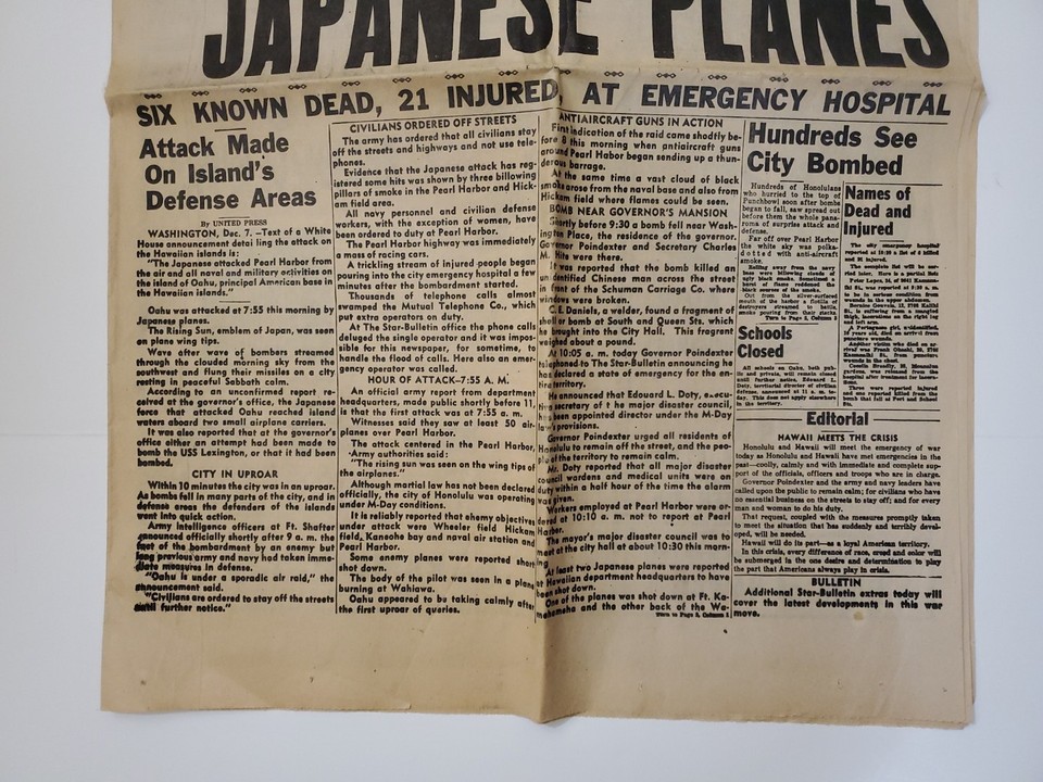 December 7, 1941 Honolulu Star Bulletin 1st - 3rd EXTRA Pearl Harbor ...