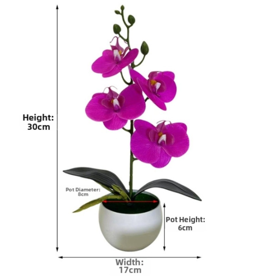 Faux Butterfly Orchid Four Flower Small Round Belly Pot Decorative ...