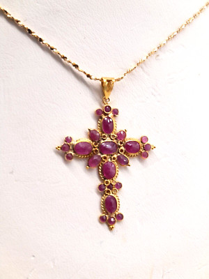 Vintage 18k gold faceted rubies ornate Botonee cross pendant and 14k ...