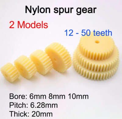 2 Module Plastic Nylon Spur Gear, Cylinder Flat Gears 12~50 Teeth, 6/8 ...
