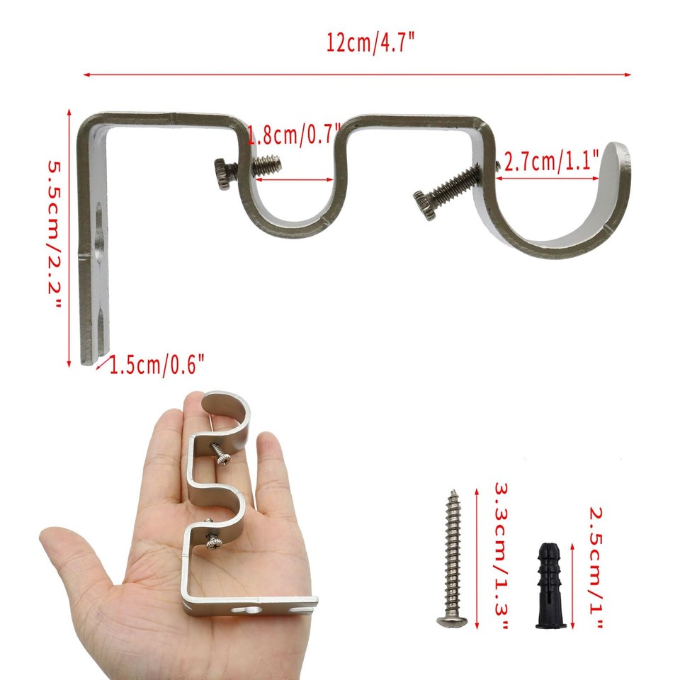 Double Curtain Rod Bracket 6 Pack Metal Curtain Rod Holders for Wall ...