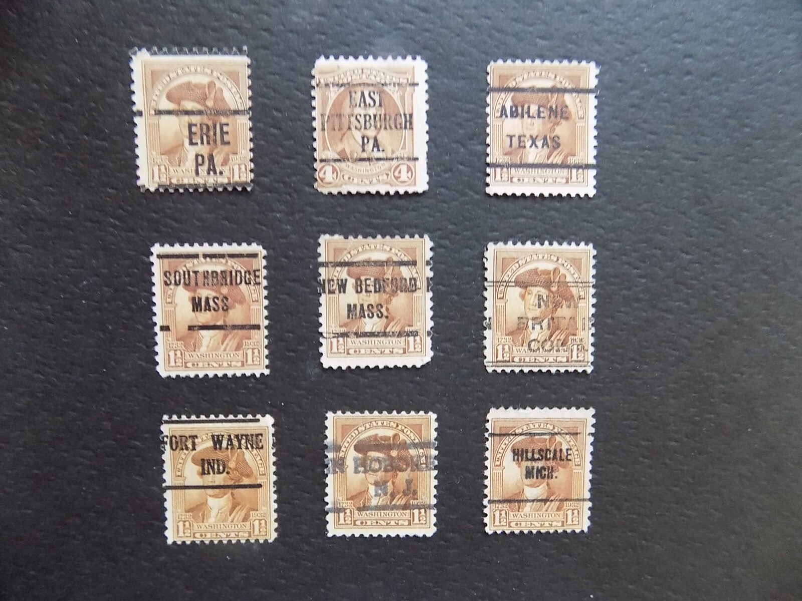 U S Coll'n of (9) used PREC. DEFIN stamps-8-20-E-DIFF. CITI'S-1 1/2 C ...