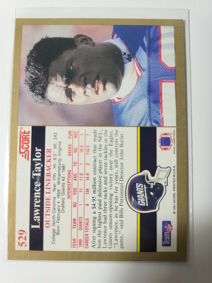 1991 Score Lawrence Taylor card #529 | eBay