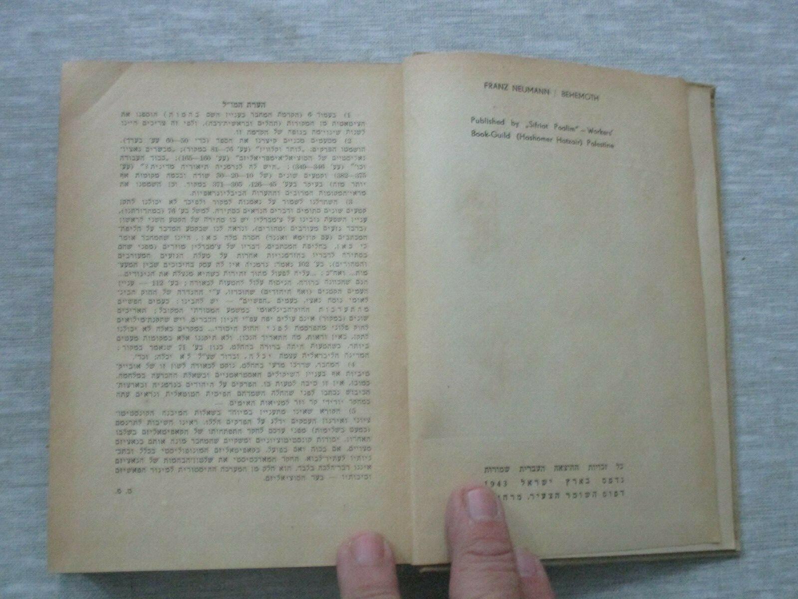 Behemoth,Franz Neumann, 1st Hebrew edition, h/c,365 pp, Palestine, 1943 ...
