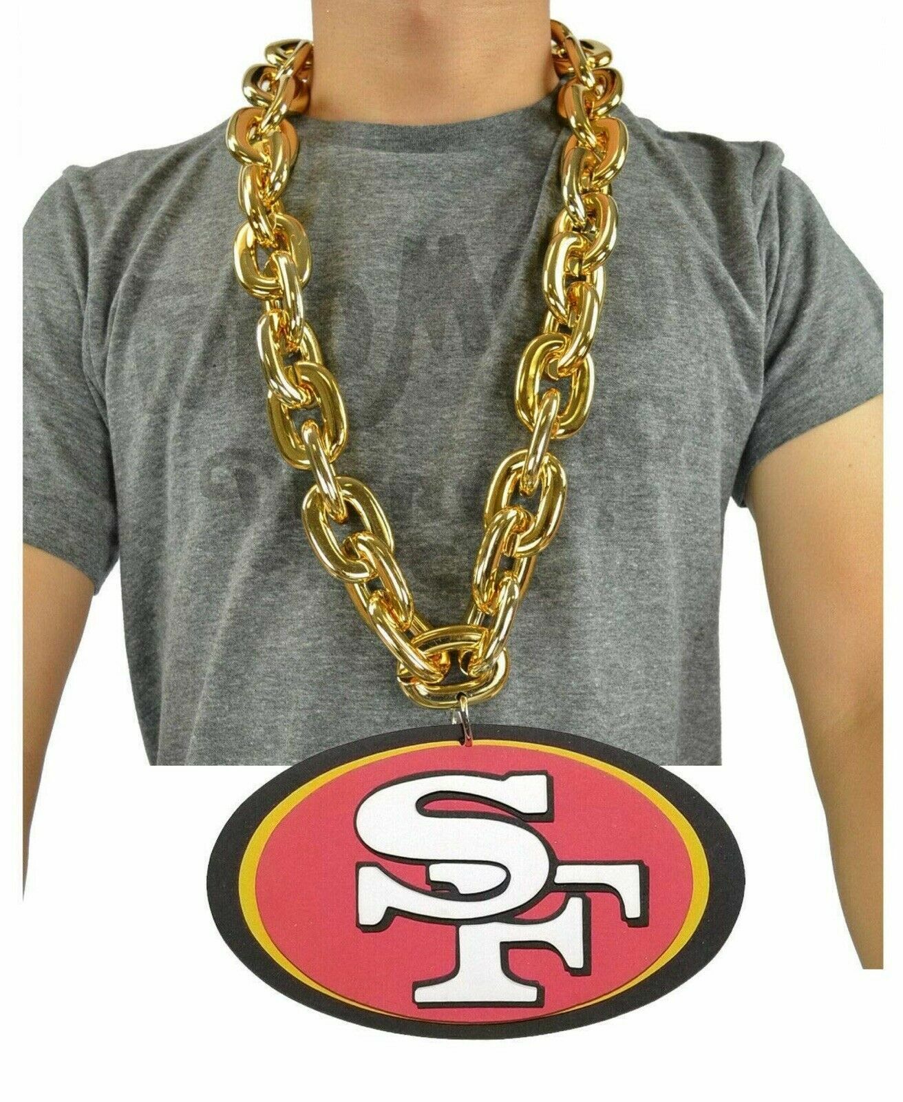 San Francisco 49ers NFL 3D Fan Chain Necklace Foam 2 in 1-Gold Chain ...