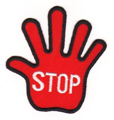 au97★Hand STOP Zeichen Aufnäher Bügelbild Patch Applikation Flicken 7,5 ...
