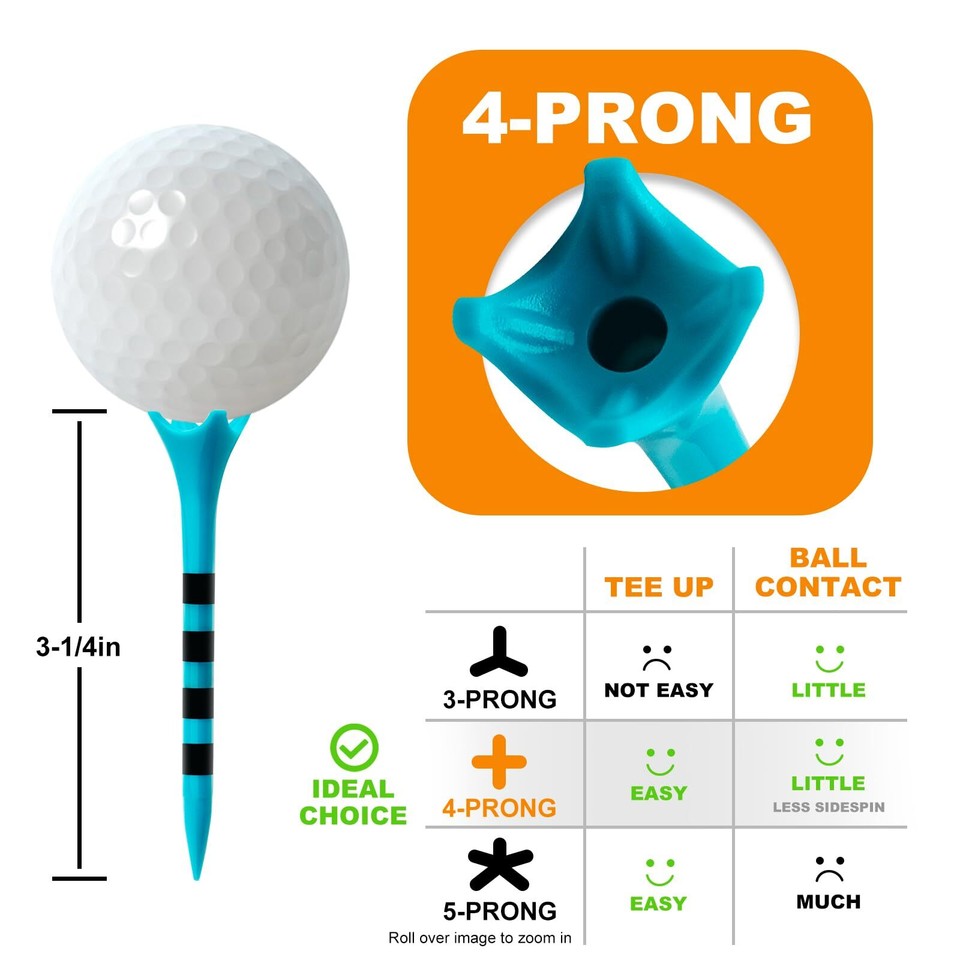 Extra Durable 4 Prongs Plastic Golf Tees 100 Pack (234 or 314) Low Fric ...