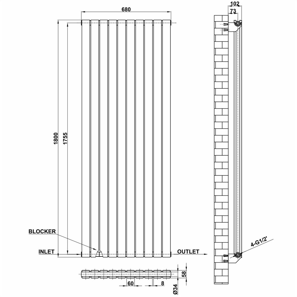 Modern Flat Panel Radiator Vertical Design Tall Upright Central Heating ...