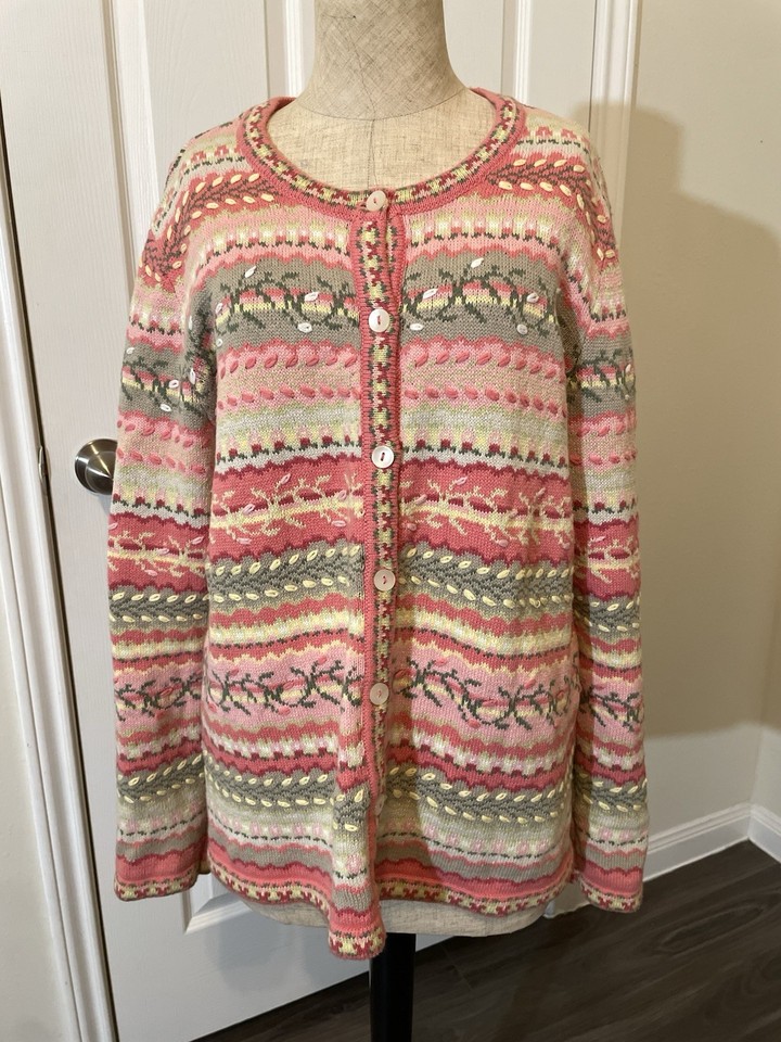 Vintage Appleseed’s Cardigan Sweater Women’s L Knitted Cottage Core ...