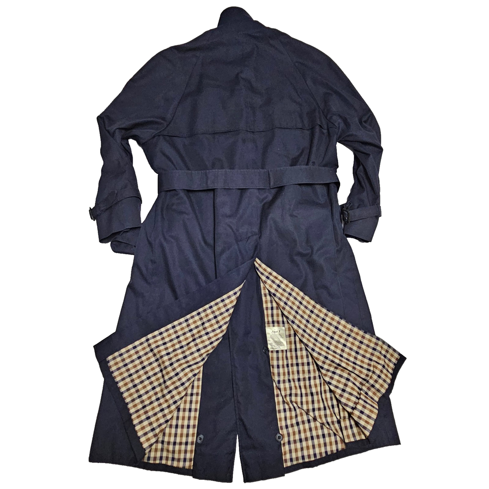 vintage Aquascutum trench coat navy blue 42 Tall overcoat Navy Gingham ...