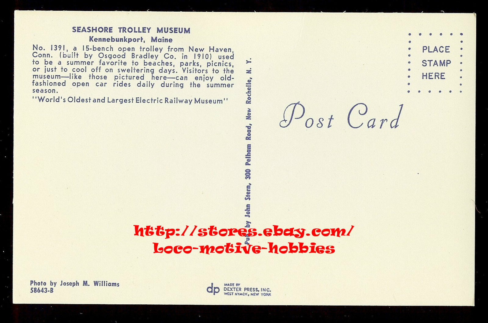 LMH Postcard Streetcar CONNECTICUT Interurban Trolley #1391 New Haven ...