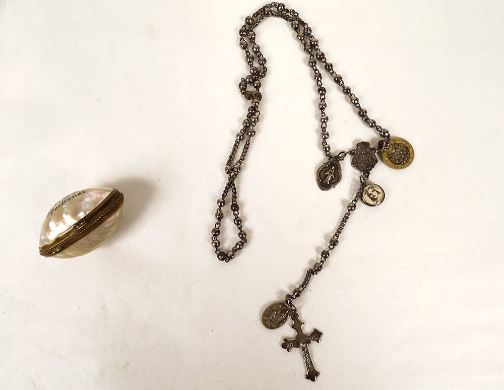 Rosary Cross Crucifix Case Egg Mother-of-Pearl Souvenir Large ...