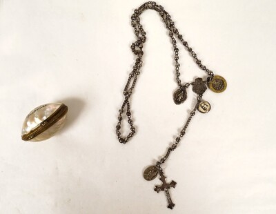 Rosary Cross Crucifix Case Egg Mother-of-Pearl Souvenir Large ...