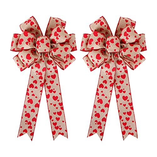 2Pack Large Red Heart Burlaop Bows Love Printed Valentine's Day Wreath ...