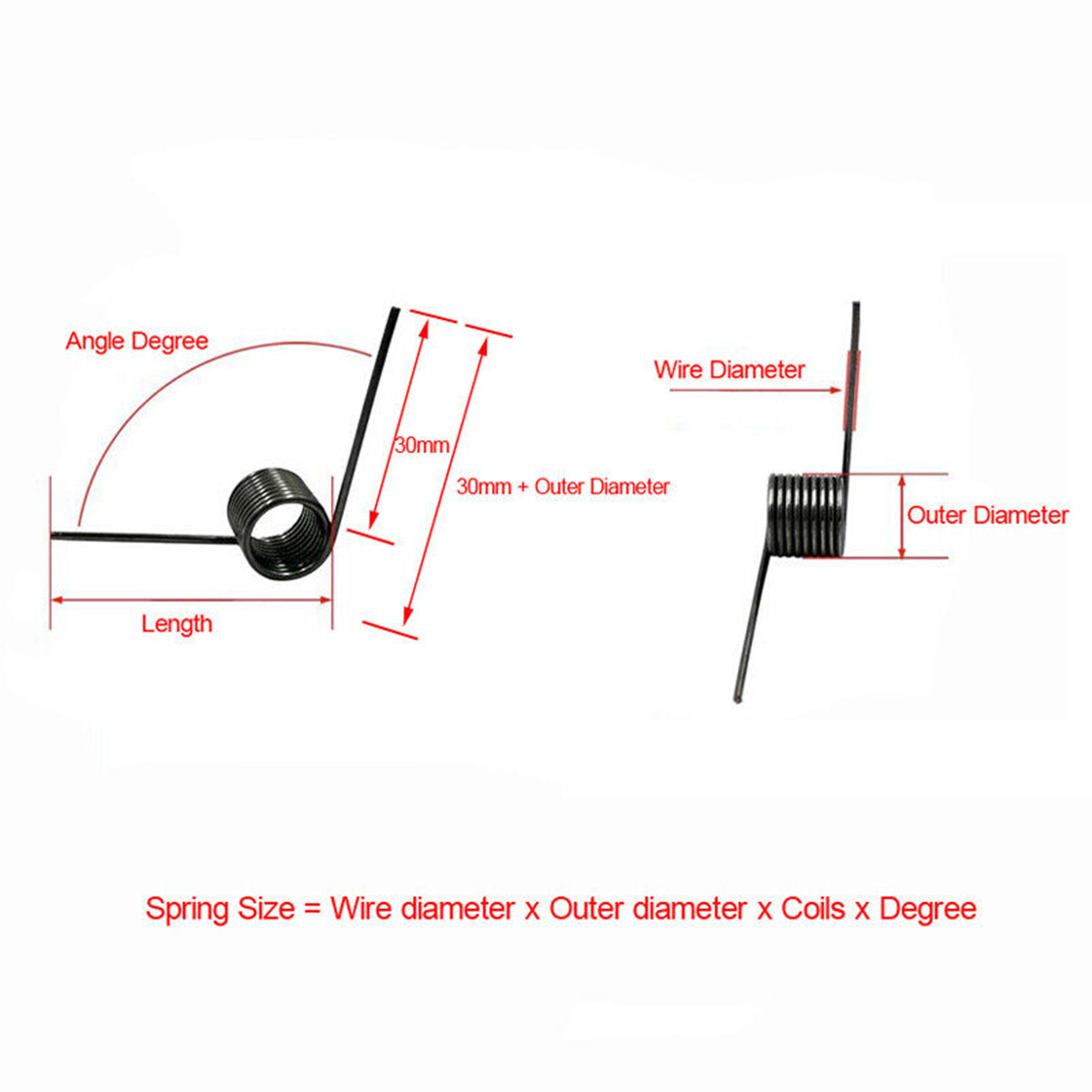 Torsion Springs 1.2 mm Wire Diameter 5 mm - 12 mm OD 3 - 9 Coils 60 ...