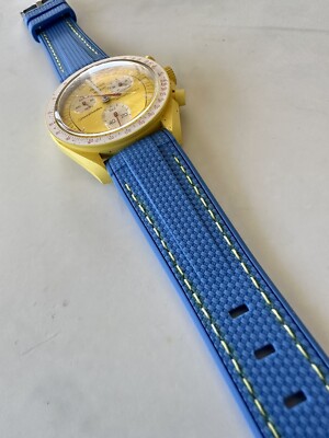 20mm Lt. BLUE sailcloth style vulcanIzed rubber Swatch Moonswatch ...