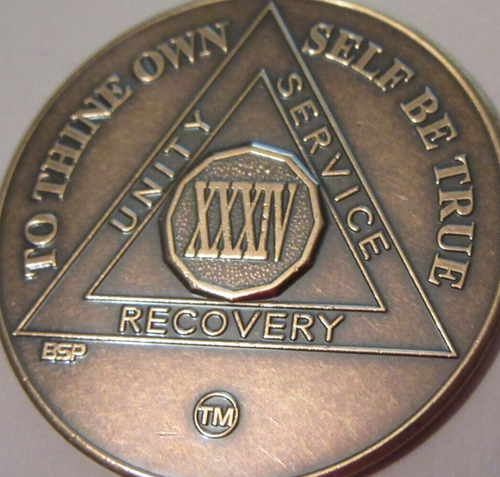 Alcoholics Anonymous AA 34 Year Bronze Medallion Coin Chip Token ...