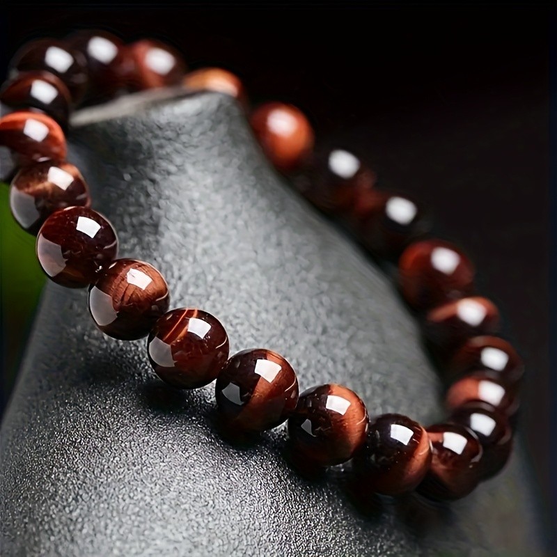 Red Tiger Eye Natural Stone Obsidian 8mm Beaded Bracelet Men Women ...