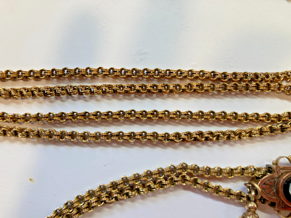 Victorian Ladies 10k Gold Watch Chain w Slide & Tassel 57.9 Grams 32 ...