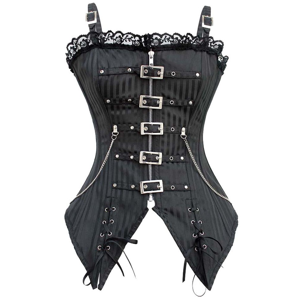 Black Overbust Steampunk Corset Tops Bustier Gothic Lingerie Basque ...