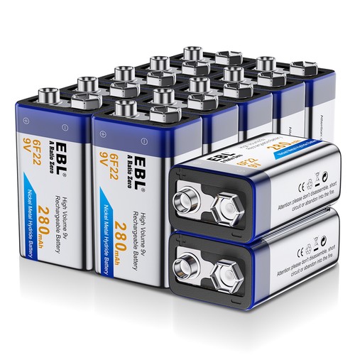 Rechargeable 9V 9 Volt batteries Recharge Power NiMH 280mAh Block ...
