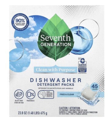 (2-Pack) Dishwasher Detergent Packs, Free & Clear, 45 Per Pack , 23.8 ...