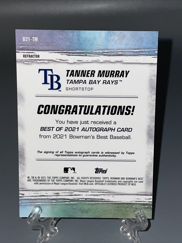 TANNER MURRAY 2021 BOWMAN'S BEST REFRACTOR AUTO TAMPA BAY RAYS B21-TM ...