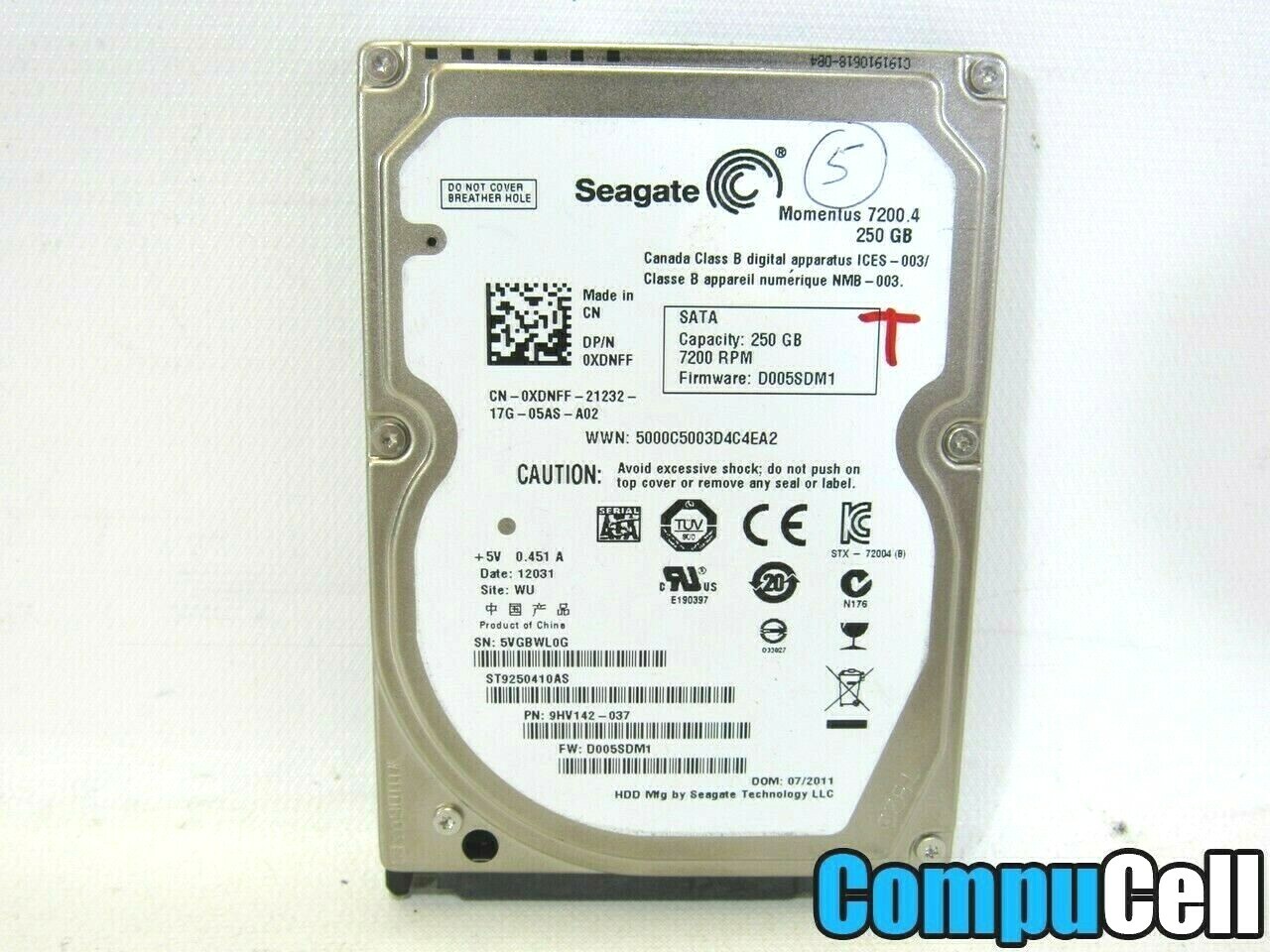 Seagate 250GB 7200RPM 2.5" Internal Hard Drive HDD ST9250410AS XDNFF ...