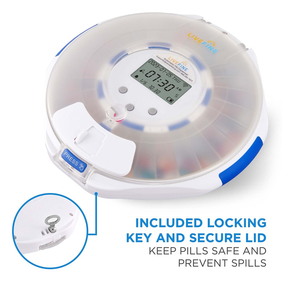 LiveFine Smart WiFi 28 Day Automatic Pill Dispenser W/Lock & Alarm ...