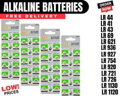 LR44, LR41, LR1130, LR43, LR1120, LR721 1.5v Alkaline Button Cells ...