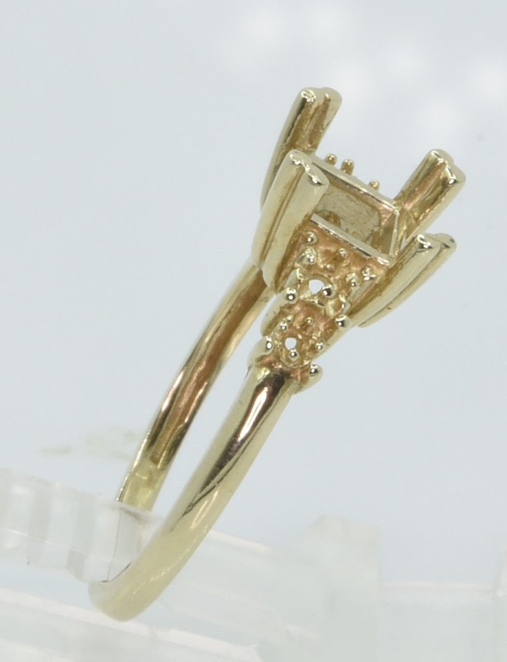 14k Solid Gold Semi Mount 5 Stone Ring Size 7 for Main Square 6 x 6; 2. ...