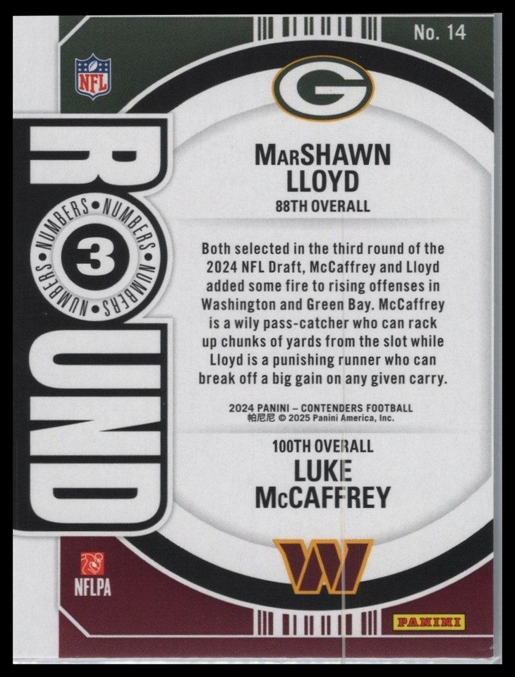 2024 Panini Contenders #14 Luke McCaffrey / MarShawn Lloyd Round ...